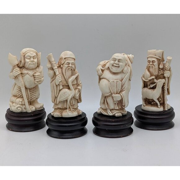 Accents | Vintage Set Of 4 Chinese Carved Figures 4 Statuettes Resin ...